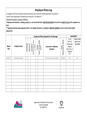 Fillable Online A manager will fill out the log with relevant ...