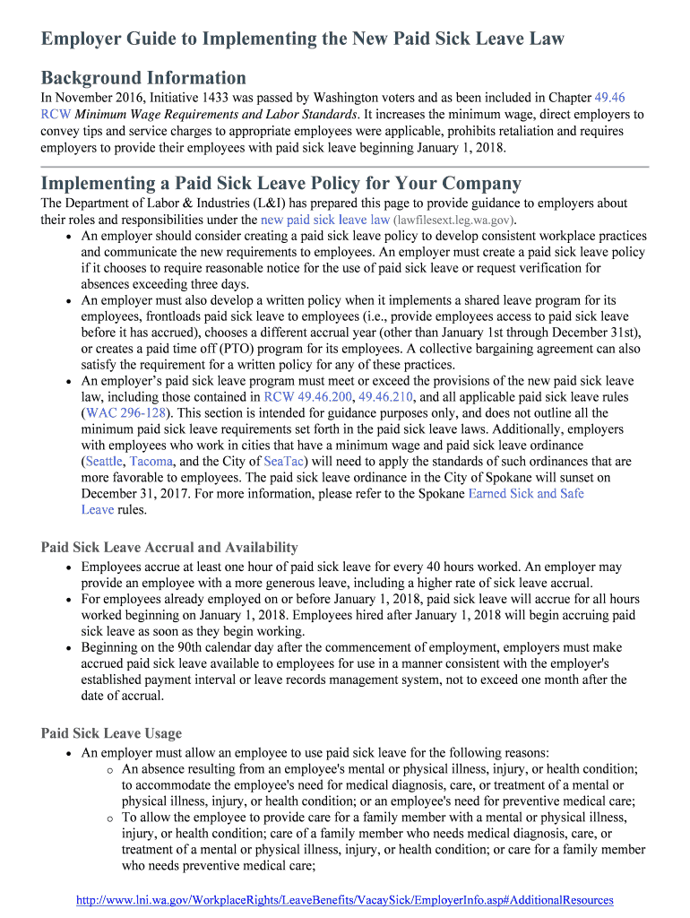 Fillable Online Employer Guide to Implementing the New Paid Sick Leave ...