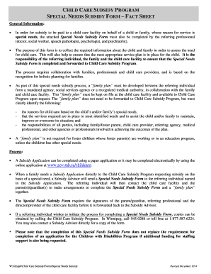 Fillable Online SPECIAL NEEDS SUBSIDY FORM FACT SHEET Fax Email Print ...