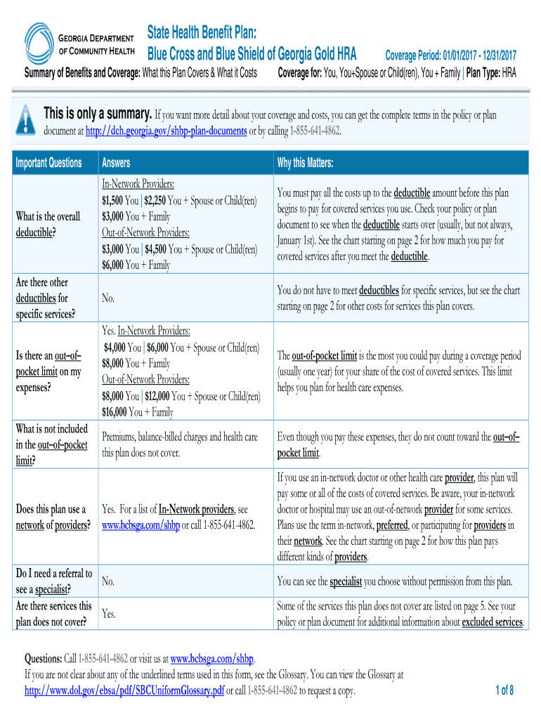 Fillable Online Blue Cross and Blue Shield of Georgia Gold HRA Fax ...