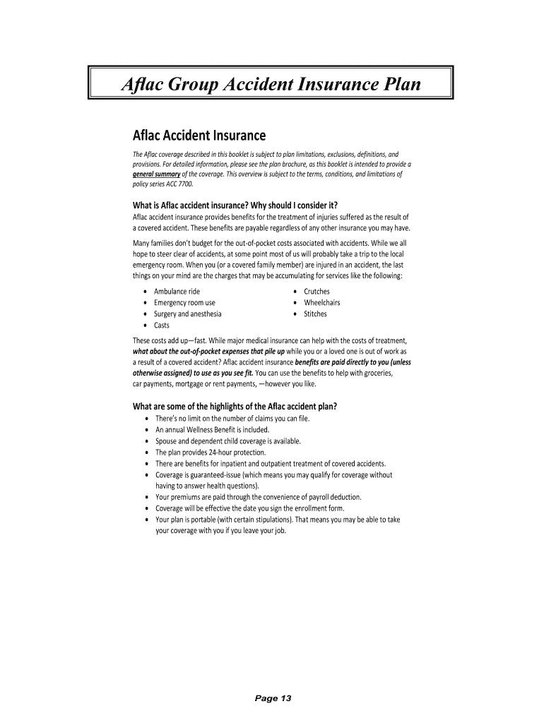 Fillable Online Aflac Group Accident Insurance Plan Fax Email Print ...