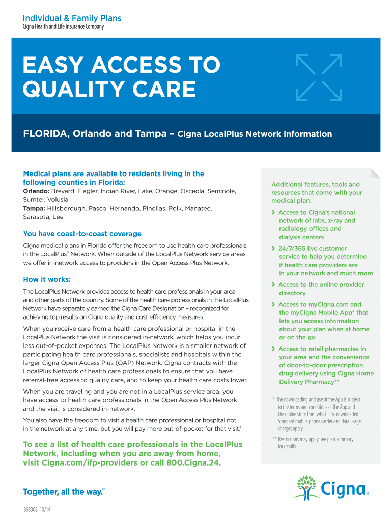 Fillable Online FLORIDA, Orlando and Tampa Cigna LocalPlus Network ...
