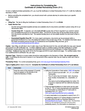 Fillable Online Certificate of Limited Partnership (Form LP-1) Fax ...