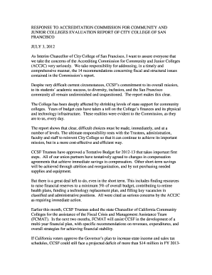 Fillable Online RESPONSE TO ACCREDITATION COMMISSION FOR COMMUNITY AND ...