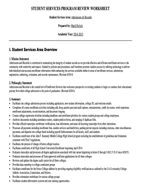 Fillable Online Student Services Area: Admissions & Records Fax Email ...