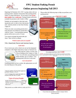 Fillable Online SWC Student Parking Permit Fax Email Print - pdfFiller