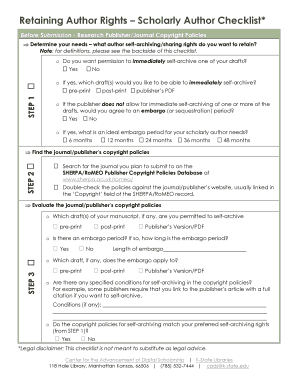 Fillable Online Retaining Author Rights Scholarly Author Checklist* Fax ...