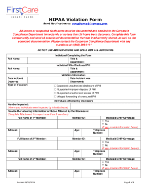 Fillable Online HIPAA Violation Form Fax Email Print - pdfFiller