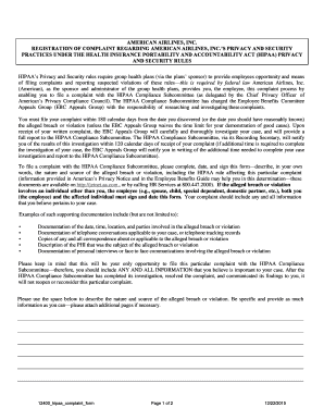 Fillable Online REGISTRATION OF COMPLAINT REGARDING AMERICAN AIRLINES ...