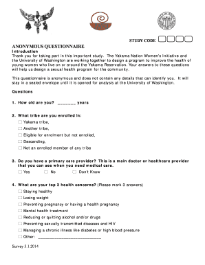 Fillable Online ANONYMOUS QUESTIONNAIRE Fax Email Print - pdfFiller