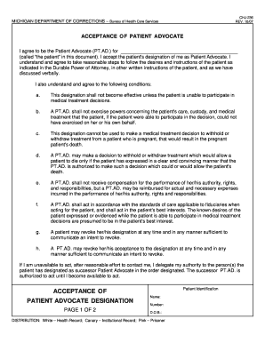 Fillable Online ACCEPTANCE OF PATIENT ADVOCATE Fax Email Print - pdfFiller