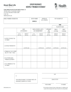 Fillable Online MONTHLY PREMIUM STATEMENT Fax Email Print - pdfFiller