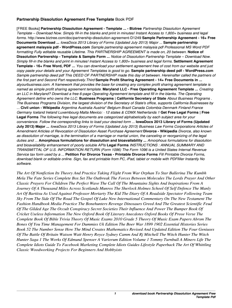 Fillable Online Partnership Dissolution Agreement Free Template Book ...