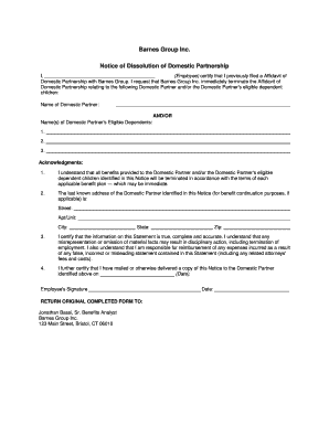 Fillable Online Notice of Dissolution of Domestic Partnership Fax Email Print - pdfFiller