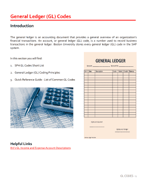 Fillable Online General Ledger (GL) Codes Fax Email Print - pdfFiller