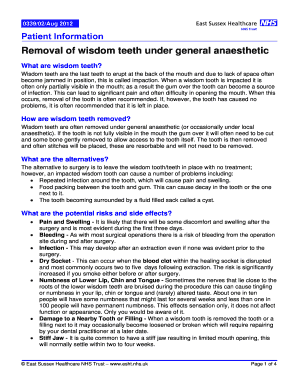 Fillable Online Removal of wisdom teeth under general anaesthetic Fax ...