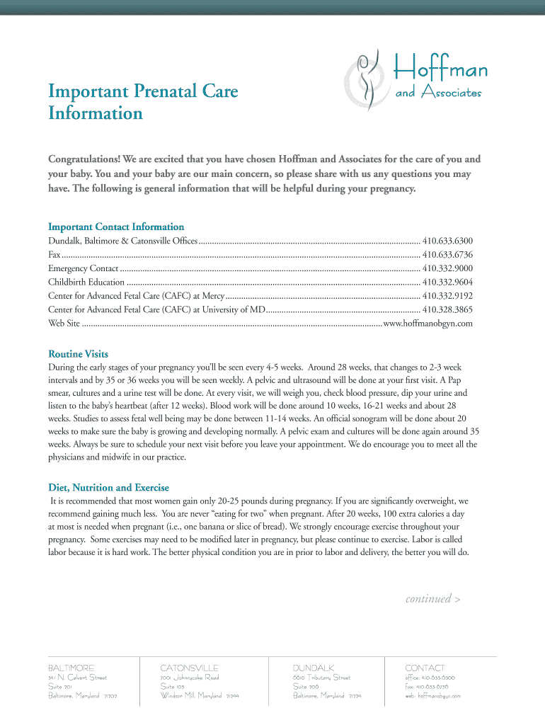 Fillable Online Important Prenatal Care Fax Email Print - pdfFiller