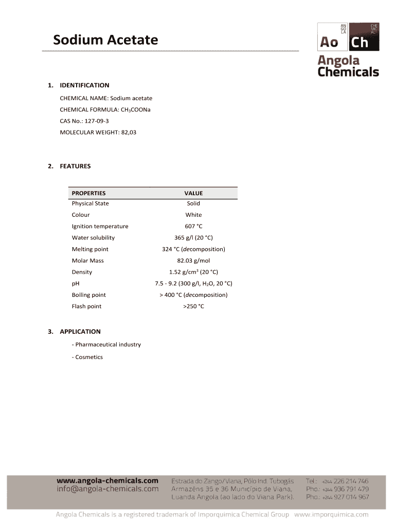 Fillable Online CHEMICAL NAME: Sodium acetate Fax Email Print - pdfFiller