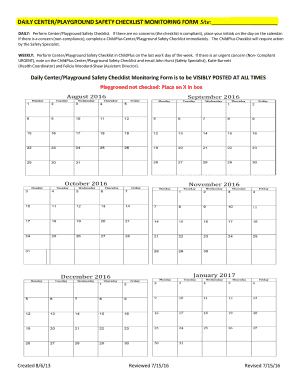 Fillable Online DAILY CENTER/PLAYGROUND SAFETY CHECKLIST MONITORING ...