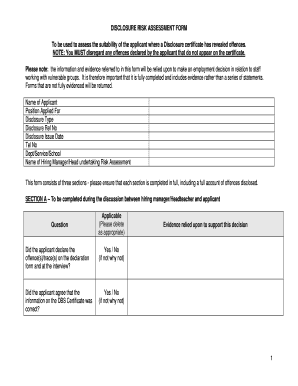 Fillable Online DISCLOSURE RISK ASSESSMENT FORM Fax Email Print - pdfFiller