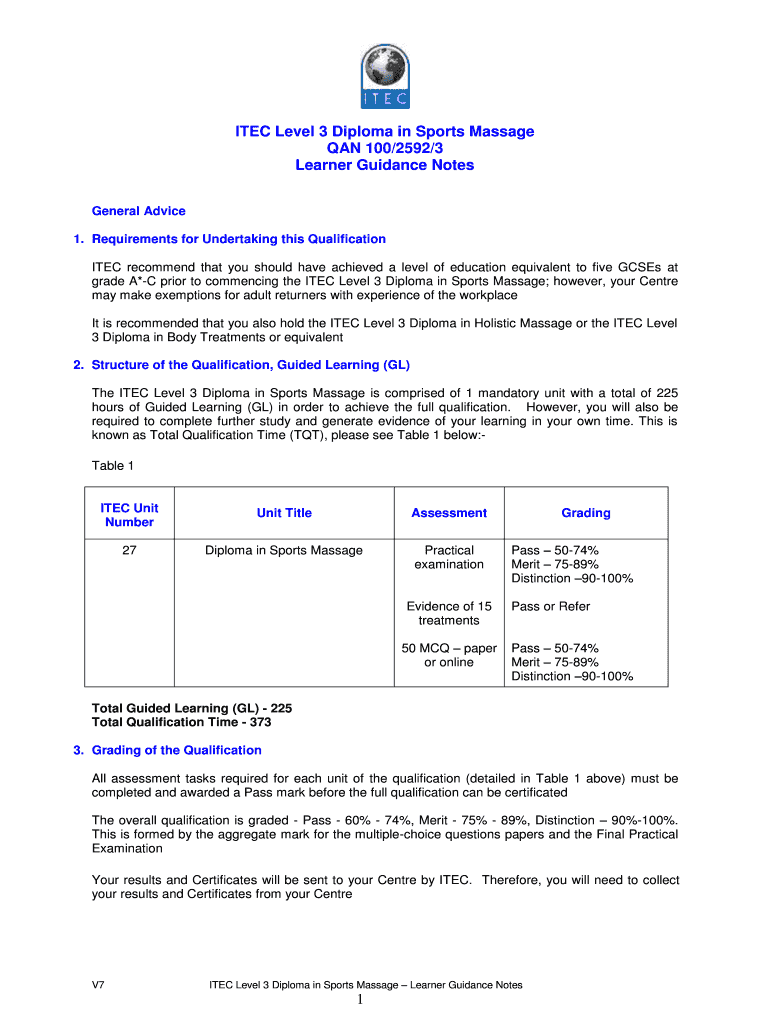Fillable Online Itec Level 3 Diploma In Sports Massage Fax Email Print