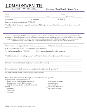 Fillable Online Oncology Client Health History Form Fax Email Print ...