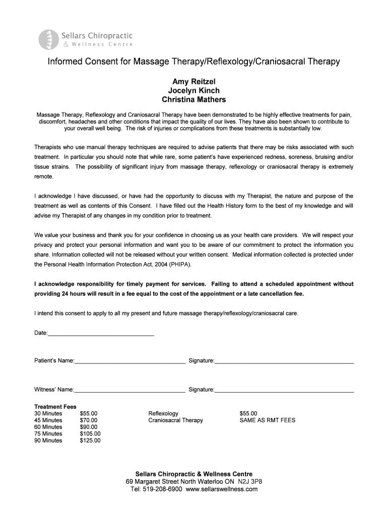 Fillable Online Informed Consent for Massage Therapy/Reflexology ...