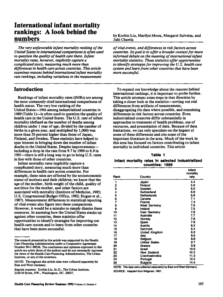 Fillable Online International infant mortality Fax Email Print - pdfFiller