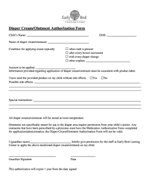 Fillable Online Name of diaper cream/ointment: Fax Email Print - pdfFiller