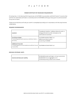 Fillable Online VENDOR CERTIFICATE OF INSURANCE REQUIREMENTS Fax Email ...