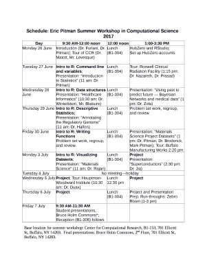 Fillable Online Schedule: Eric Pitman Summer Workshop in Computational ...