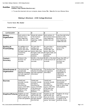 Fillable Online Your Rubric: Making A Brochure : AVID College Brochure ...