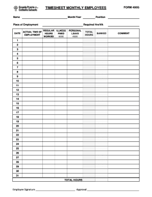 Fillable Online TIMESHEET MONTHLY EMPLOYEES Fax Email Print - pdfFiller