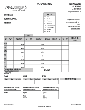 Fillable Online APPRENTICE/TRAINEE TIMESHEET Fax Email Print - pdfFiller