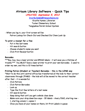 Fillable Online Atriuum Library Software Quick Tips Fax Email Print ...