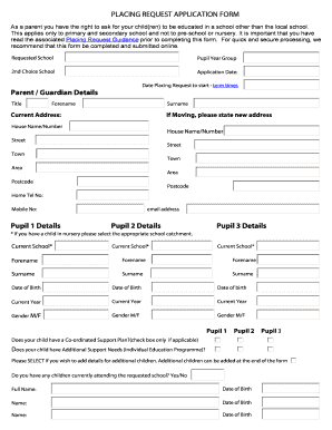 Fillable Online PLACING REQUEST APPLICATION FORM Fax Email Print - pdfFiller