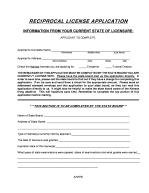 Fillable Online RECIPROCAL LICENSE APPLICATION Fax Email Print - pdfFiller