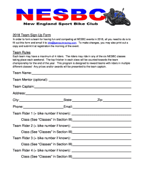 Fillable Online 2018 Team Sign-Up Form Fax Email Print - pdfFiller