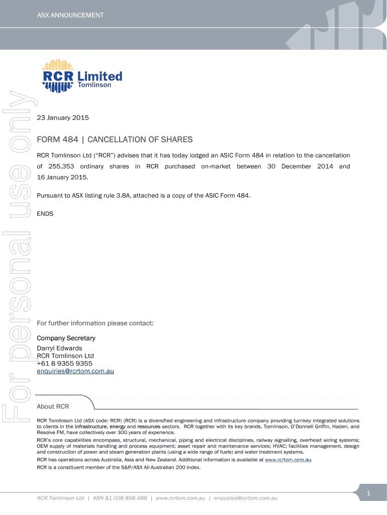 Fillable Online FORM 484 CANCELLATION OF SHARES Fax Email Print - pdfFiller