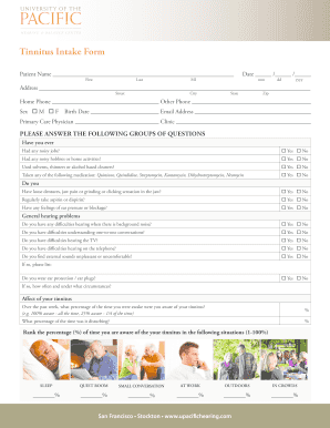 Fillable Online Tinnitus Intake Form - Pacific - Hearing and Balance ...