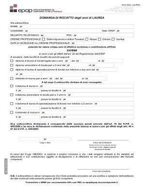 Fillable Online DOMANDA DI RISCATTO degli anni di LAUREA - Epap Fax ...