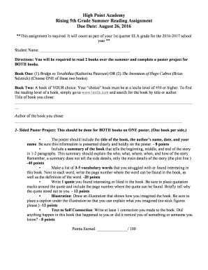 Fillable Online Rising 5th Grade Summer Reading Assignment Fax Email ...