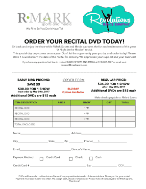 Fillable Online Recital Order Form - danceatrdc.com Fax Email Print ...