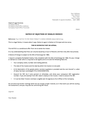Fillable Online NOTICE OF REJECTION OF INVALID INVOICE Fax Email Print ...