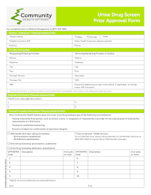 Fillable Online Urine Drug Screen Prior Approval Form - Community ...