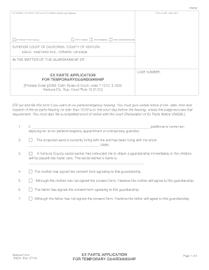Fillable Online EX PARTE APPLICATION FOR TEMPORARYGUARDIANSHIP Fax ...