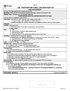 Fillable Online OB - POSTPARTUM TUBAL LIGATION POST-OP Fax Email Print ...