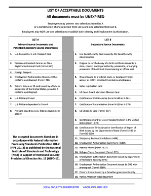 Fillable Online LISTS OF ACCEPTABLE DOCUMENTS All documents must be Fax ...
