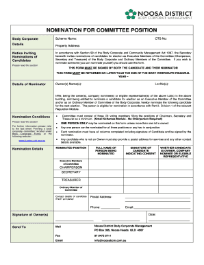 Fillable Online NOMINATION FOR COMMITTEE POSITION - noosabcm.com.au Fax ...