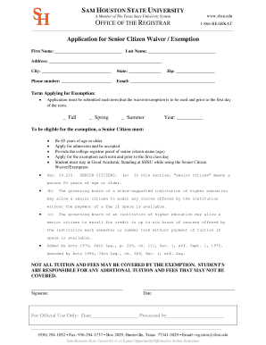 Fillable Online Application for Senior Citizen Waiver / Exemption - Sam ...